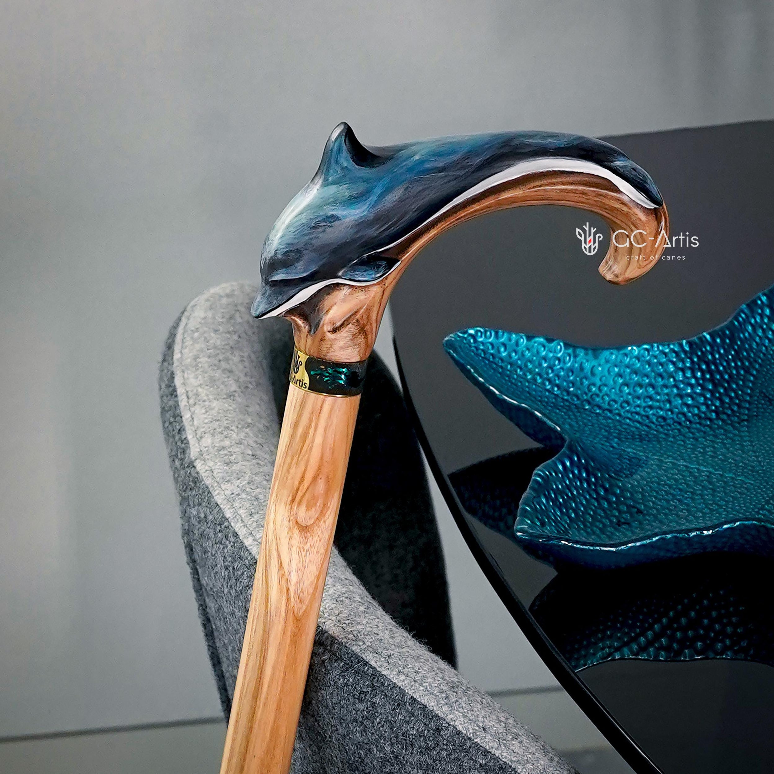 Wooden Cane Walking Stick Dolphin Sea Style