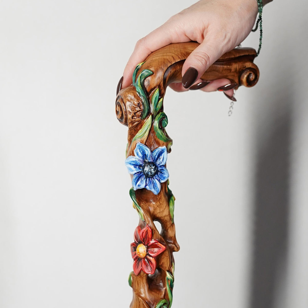 Hand painted Walking cane - Flower field wood carved Stick – GC-Artis ...