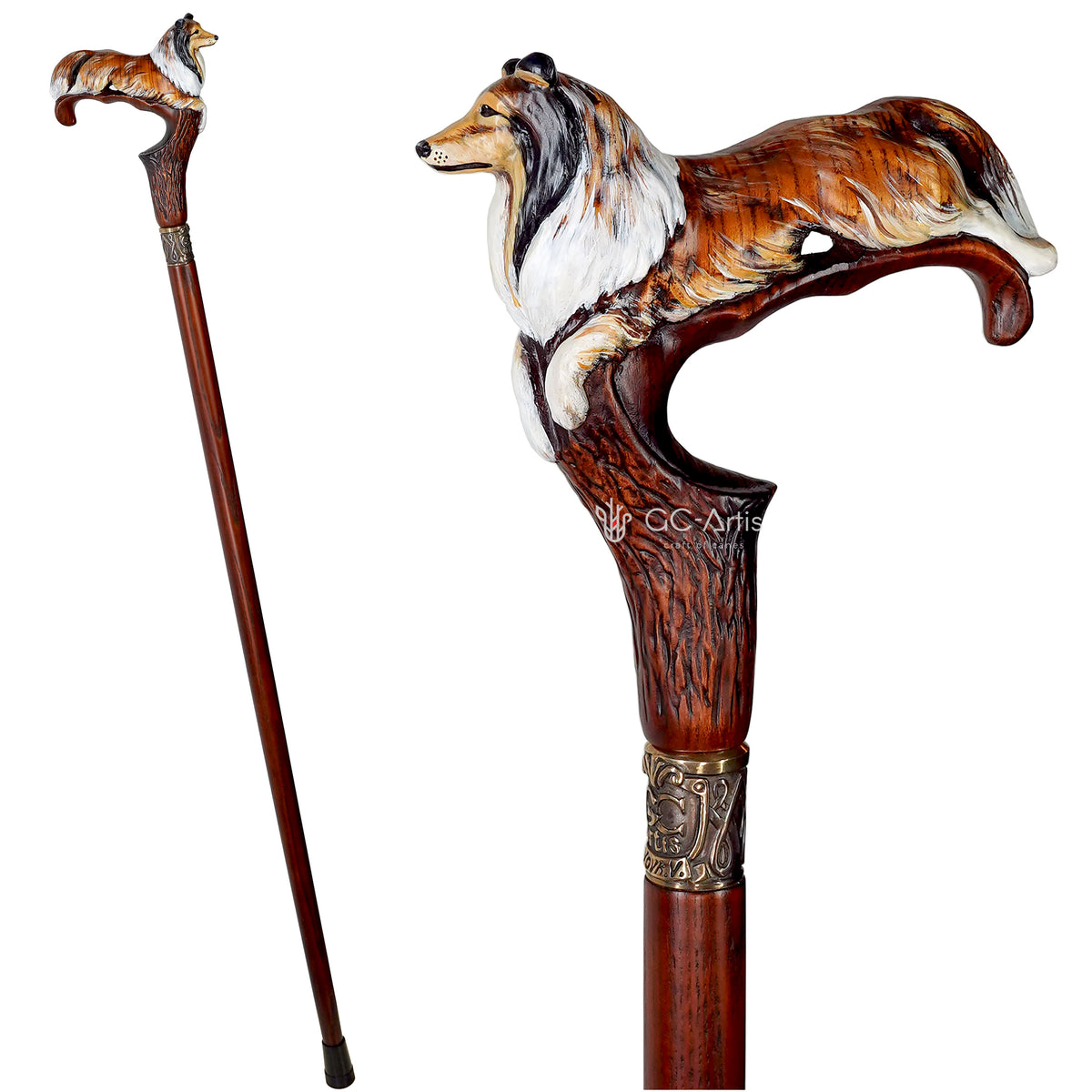 Hand painted Wooden Walking Stick Cane Scotland shepherd Sable – GC ...