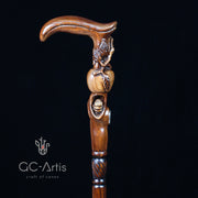 Wood Carved Walking Stick Cane - Paradise Apple Tree