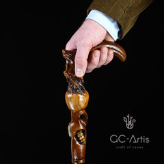 Wood Carved Walking Stick Cane - Paradise Apple Tree