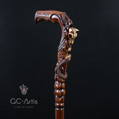 Buffalo Skull & Snake Wooden Cane Walking Stick – GC-Artis Walking ...