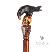 BLACK CROW & SKULL Wooden Walking Stick Goth Style – GC-Artis Walking ...