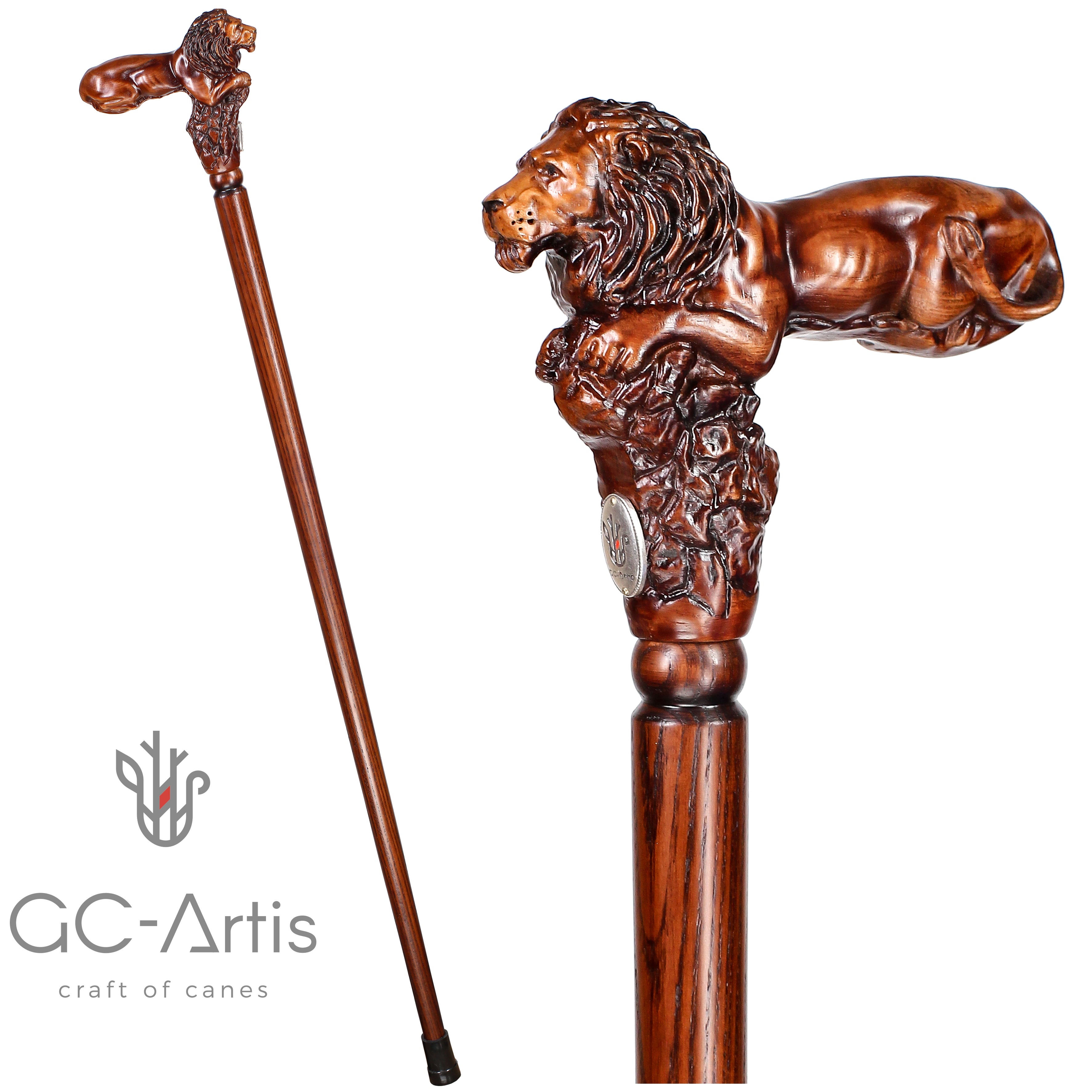 Stylish Wooden Walking Stick Cane - Lion King – GC-Artis Walking Sticks ...