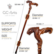 T-Rex Dinosaur Head - Ergonomic Handle Walking Stick Cane Wooden