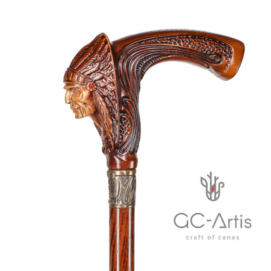 Native American - Indian Chief Wooden walking stick cane – GC-Artis ...