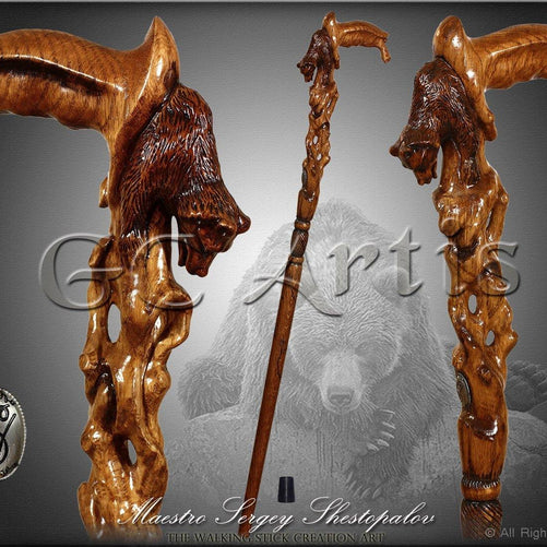 Awakening Bear Cane wood crafted hand carved Walking Stick – GC-Artis ...